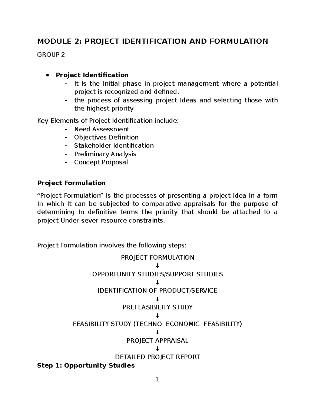 Module 2: Project Identification & Formulation Overview - Studocu