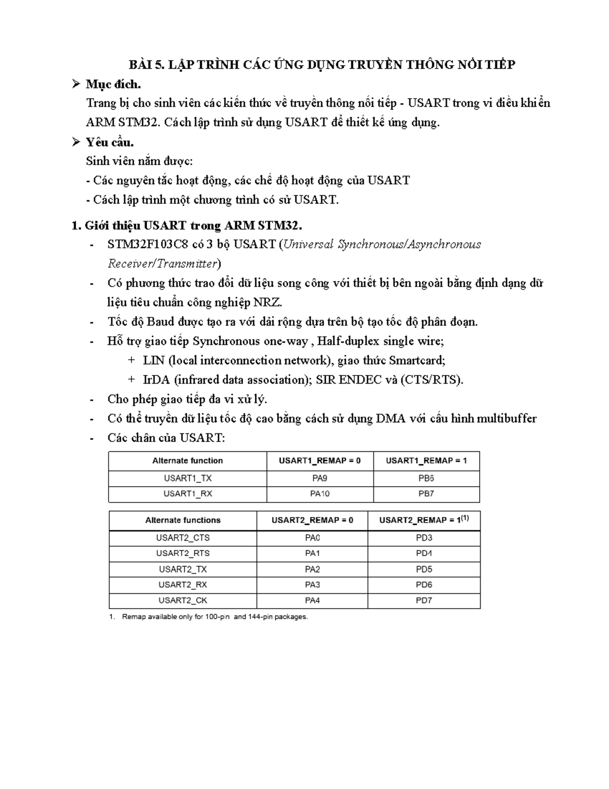 Hướng Dẫn Thực Hành Lập Trình USART Trên ARM STM32 - Bài 5 - Studocu