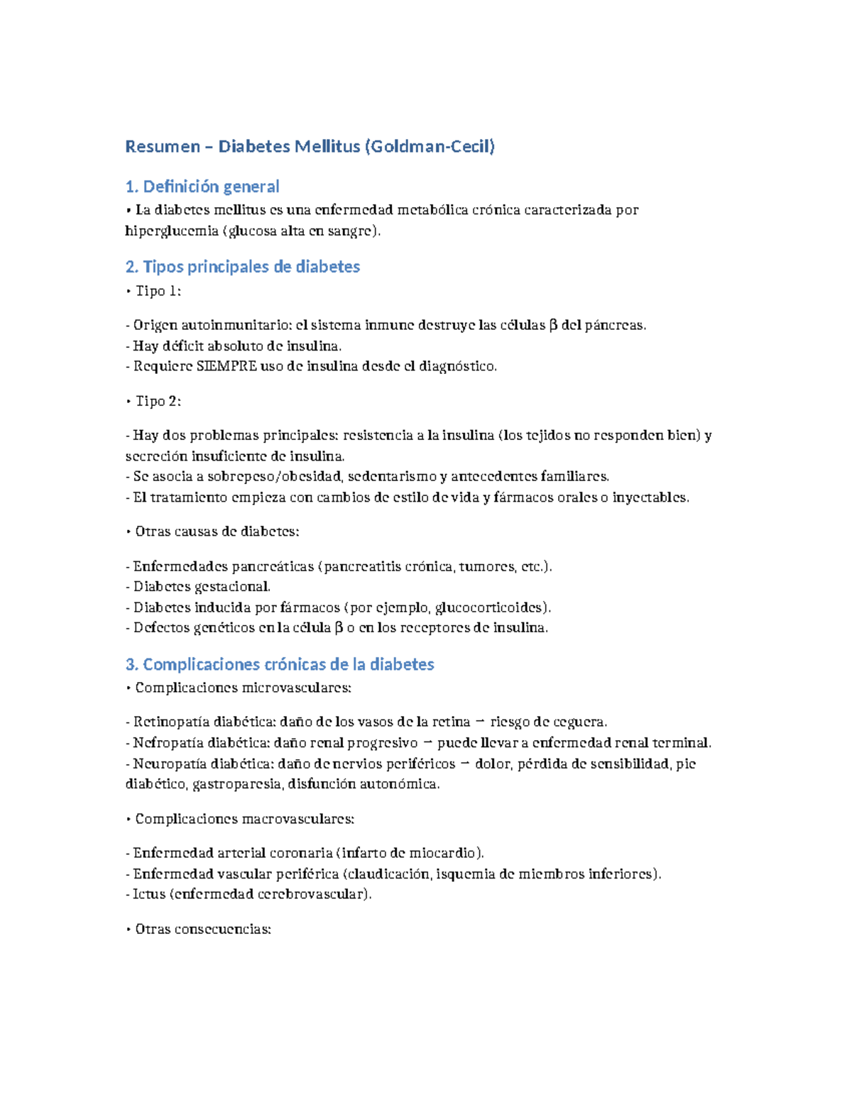 Resumen Diabetes Mellitus - Goldman Cecil (Curso de Medicina) - Studocu