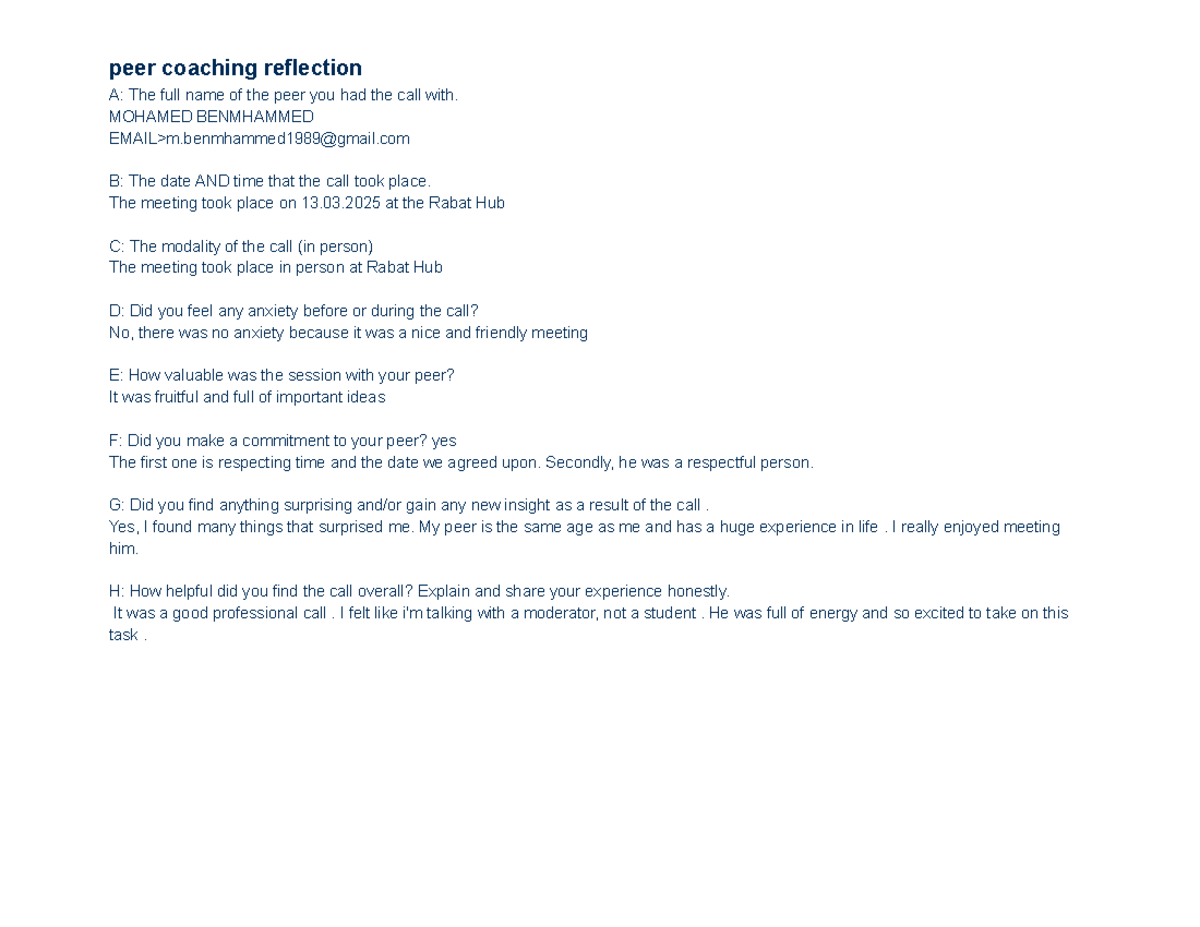 Milstone WEEK TWO PF - dscsdc - peer coaching reflection A: The full name of the peer you had ...