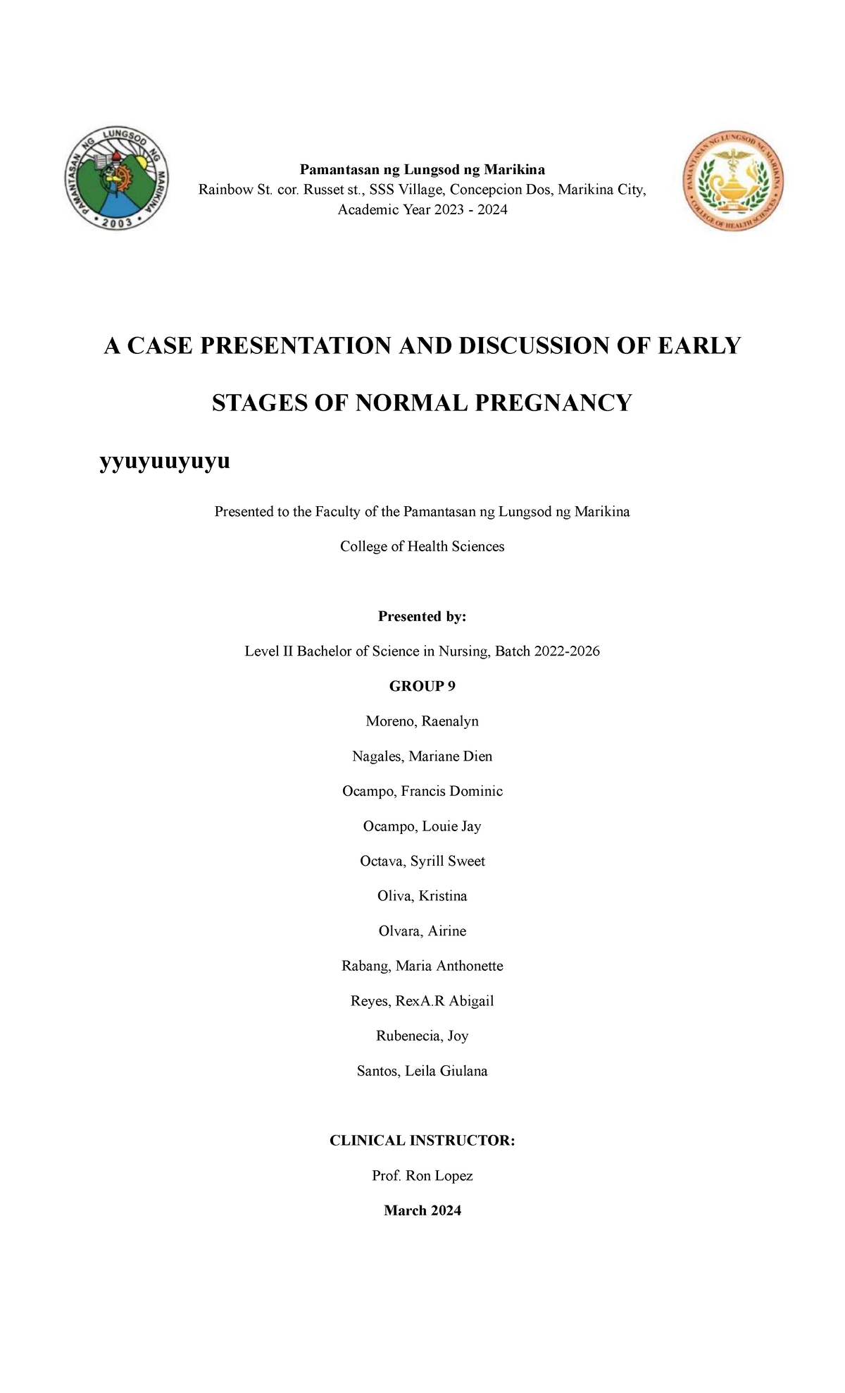 CASE STUDY: Early Stages of Normal Pregnancy (NURS 202) - Studocu