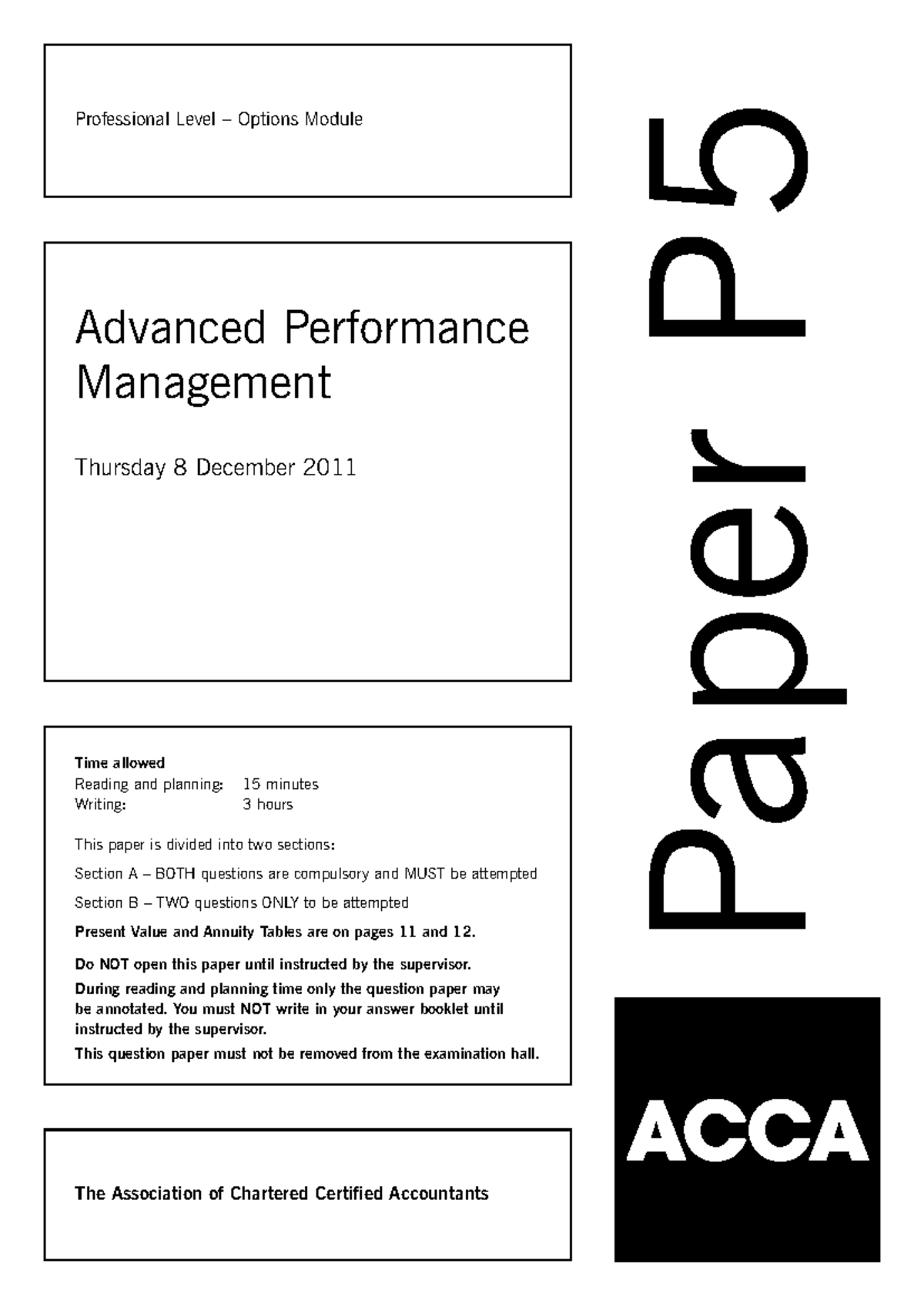 ACC 2011 Dec-Q: Past Papers for Advanced Performance Management Exam ...