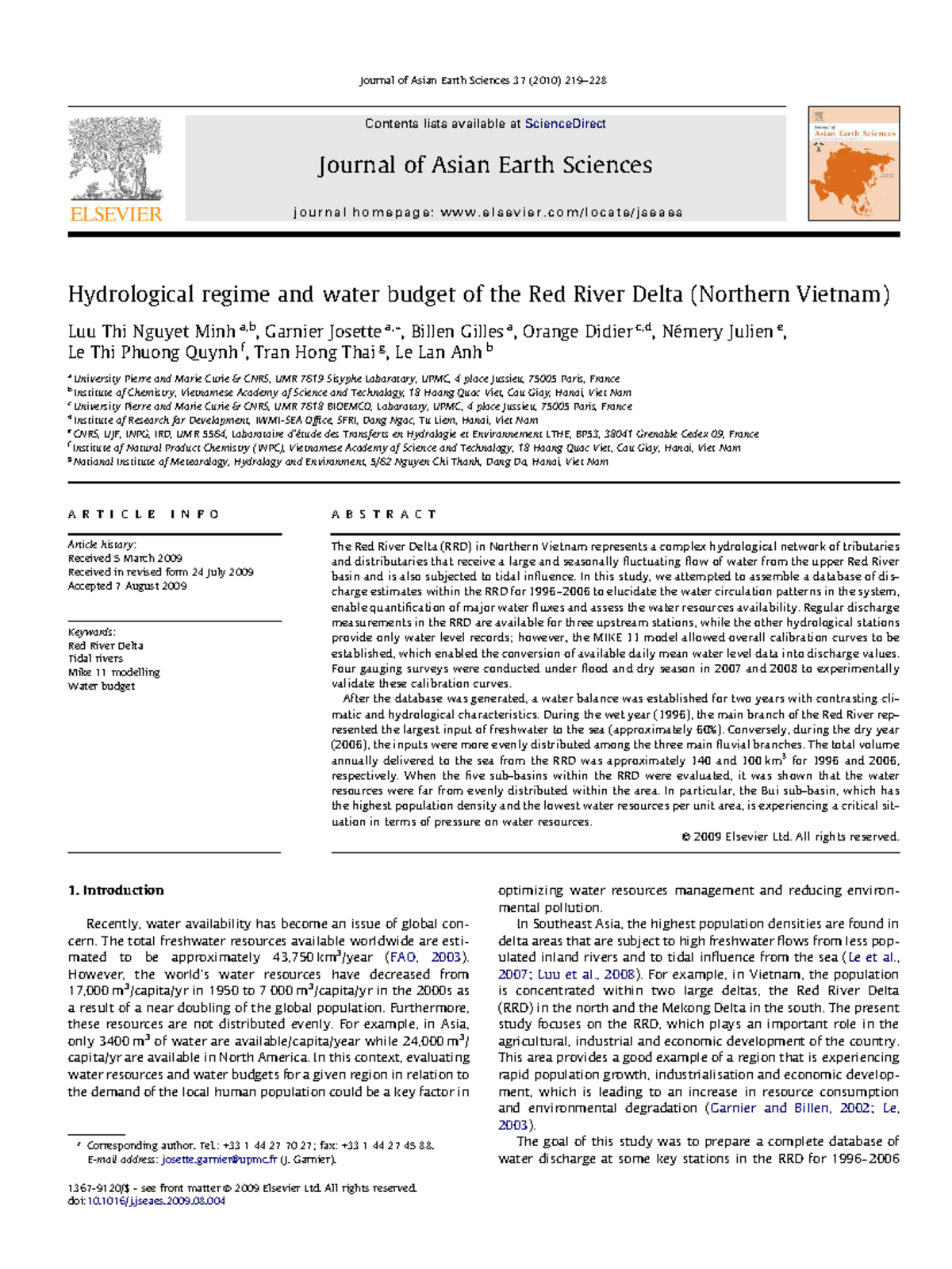 Hydrological Regime and Water Budget of the Red River Delta (RRD) - Studocu