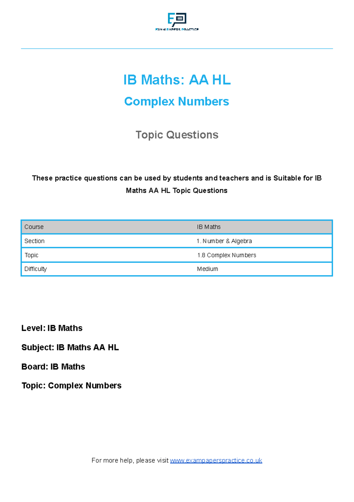 IB Maths AA HL: Complex Numbers Exam Questions - Studocu