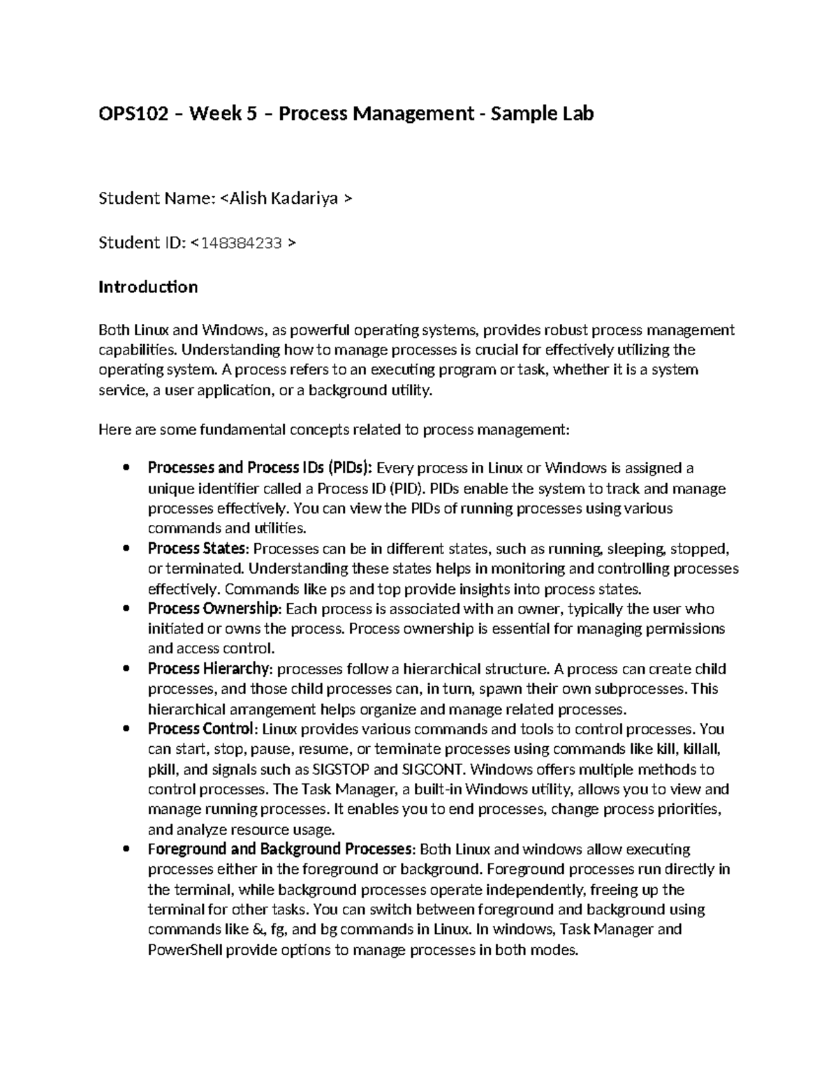 OPS102 - Week 5 - Lab - Process Management - OPS102 – Week 5 – Process Management - Sample Lab ...