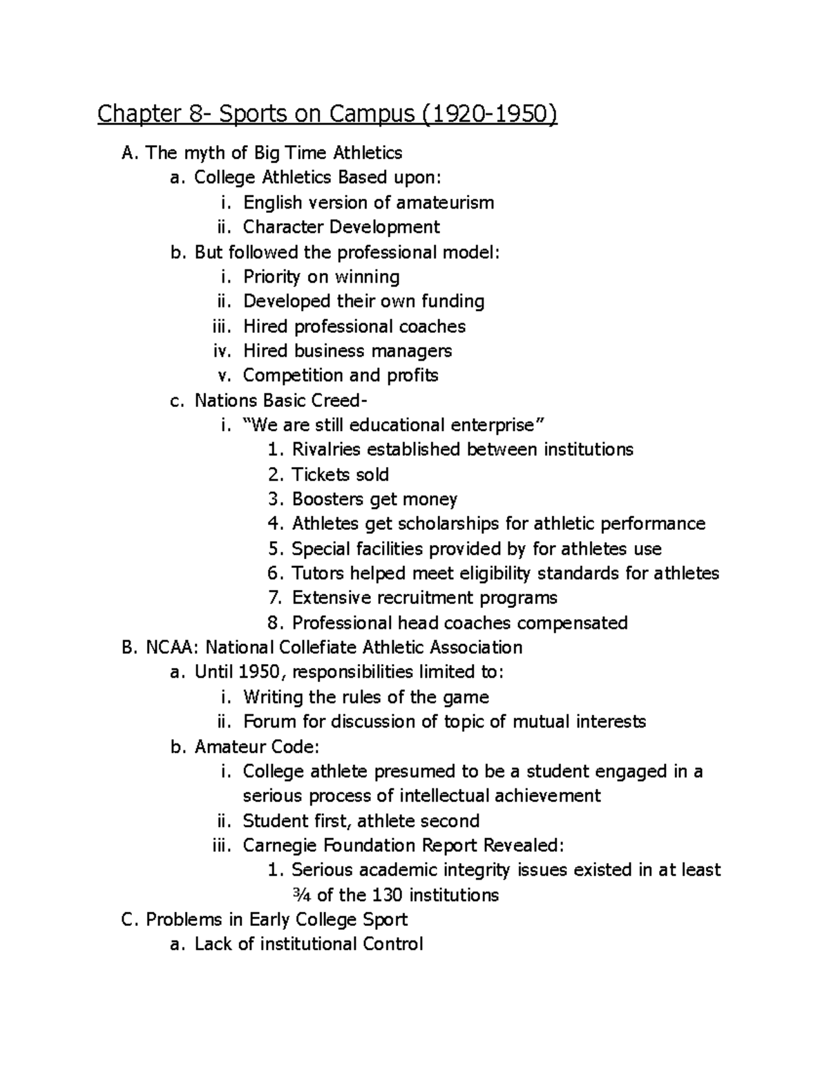 Chapter 8: The Evolution of Sports on Campus (1920-1950) - Studocu