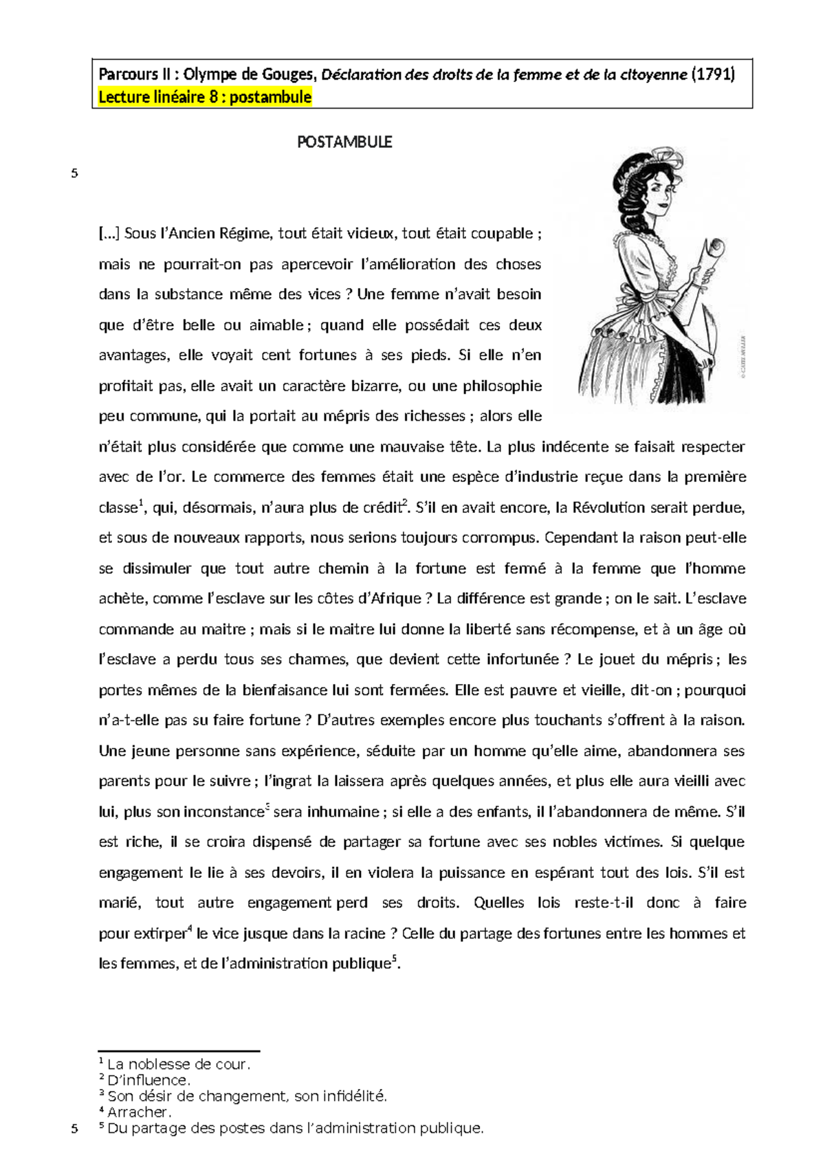 Lecture linéaire 8 : Postambule sur Olympe de Gouges (1791) - Studocu