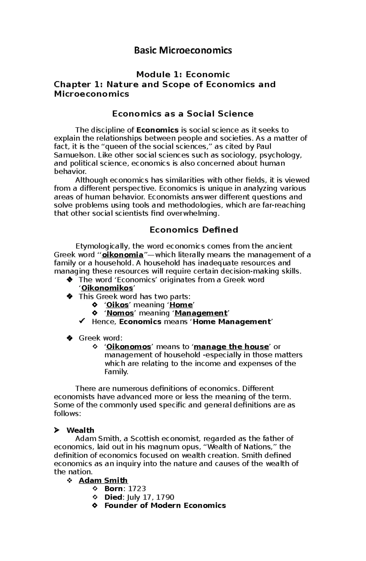 Basic Microeconomics Chapter 1 L1 Introduction AND Basic Concepts OF ...