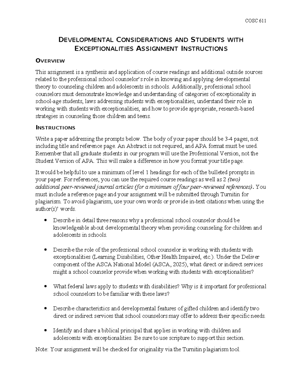 COSC 611 Developmental Theory & Exceptionalities Assignment Guide - Studocu