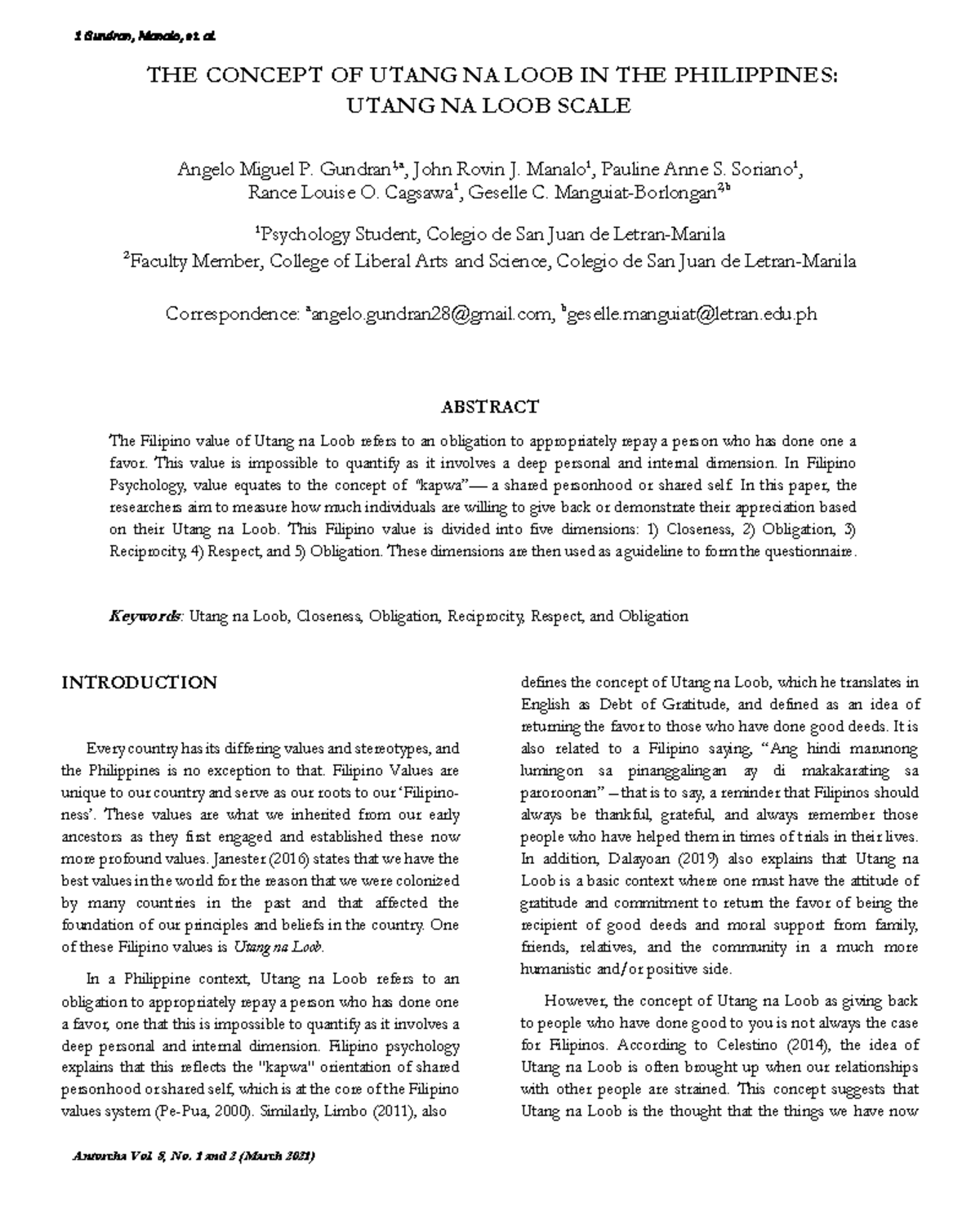 Psychology 101: Exploring the Utang na Loob Scale in Filipino Culture ...