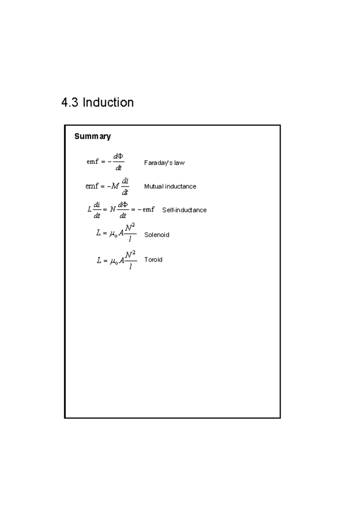 EMI - Induction and Electromagnetic Principles Summary - Studocu