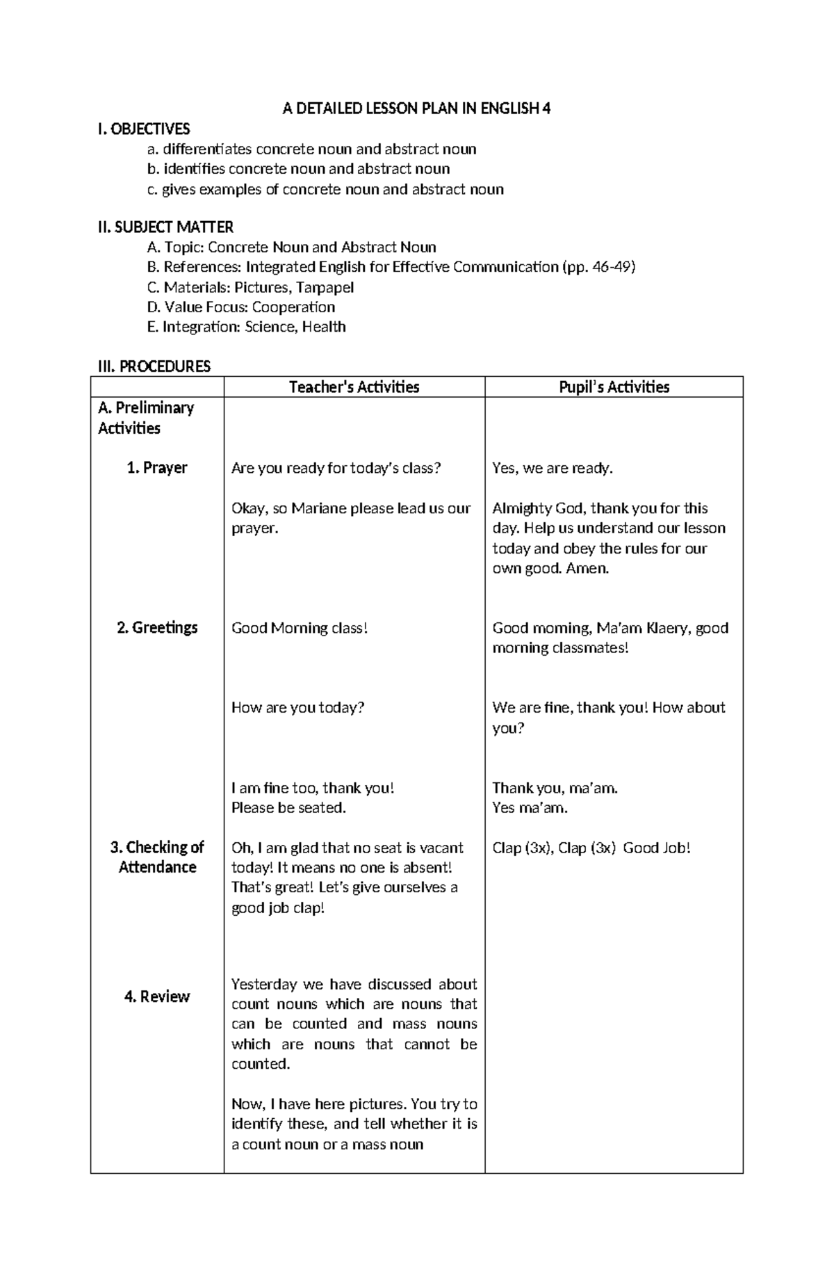 A Detailed Lesson PLAN IN English 4 - A DETAILED LESSON PLAN IN ENGLISH ...