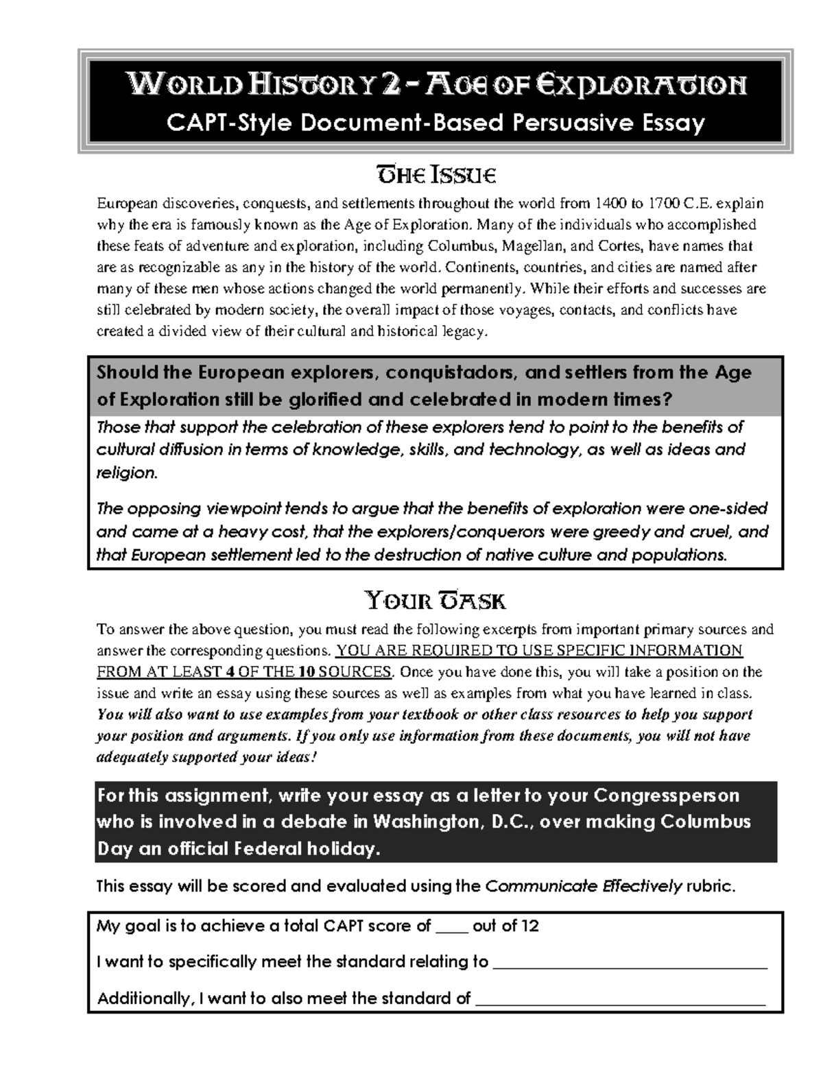 Age of Exploration DBQ - notes - WWOORRLLDD HHISISTTOORRYY 22 ...