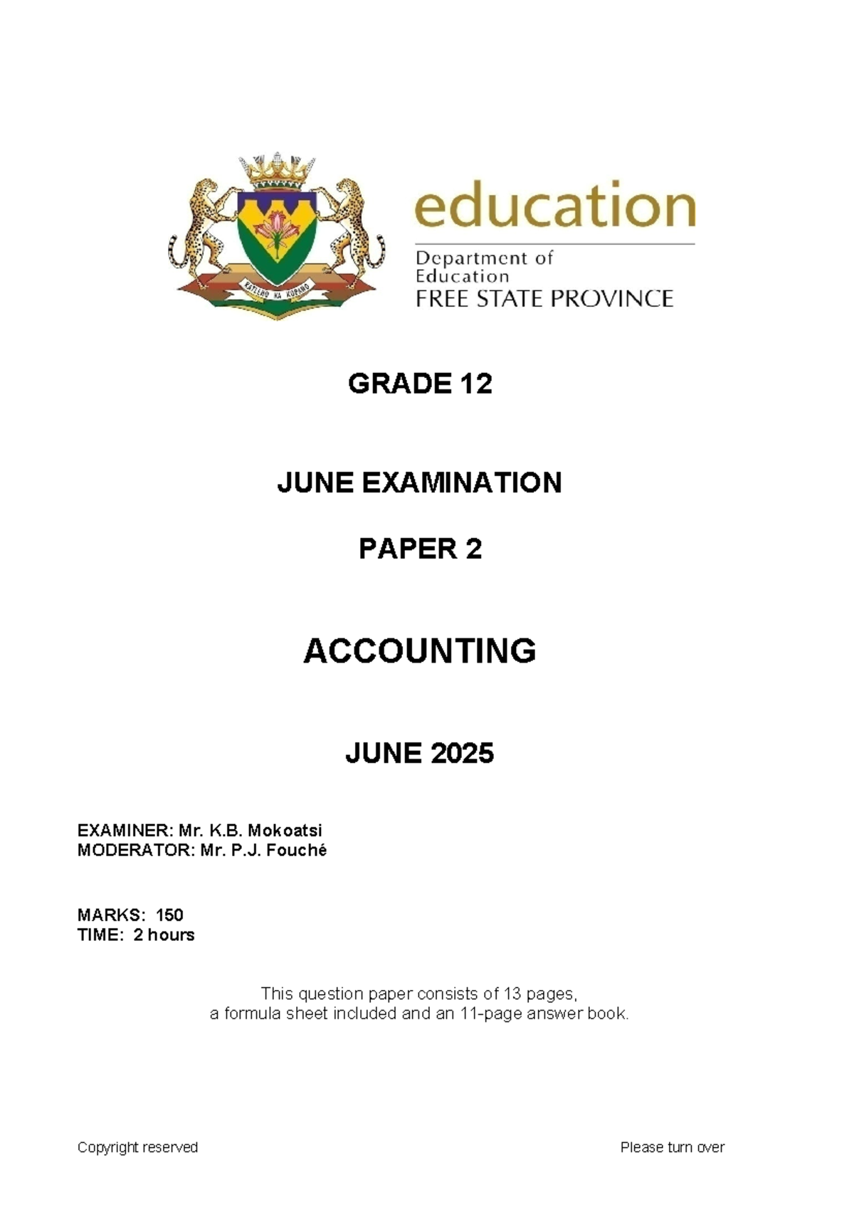 Gr 12 Acc P2 June 2025 Examination Paper with Instructions and ...