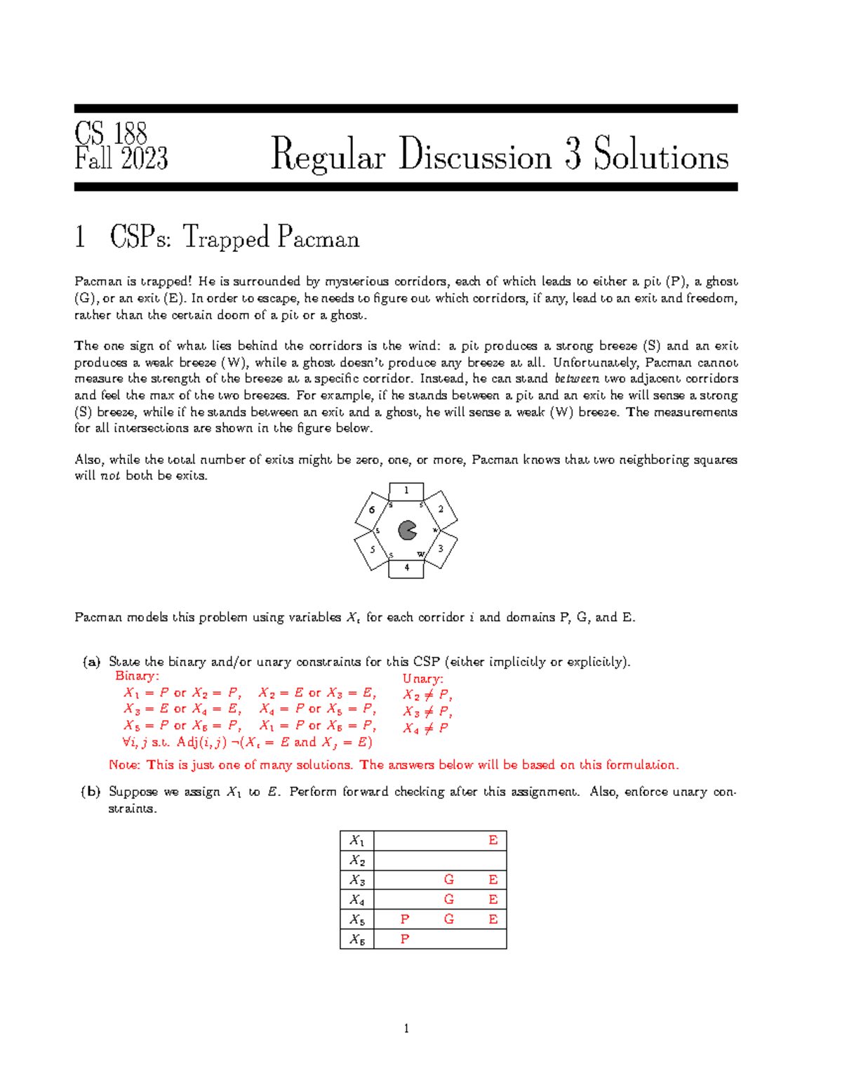 CS 188 Fall 2023 Discussion 3 Solutions - Pacman CSP Challenge - Studocu