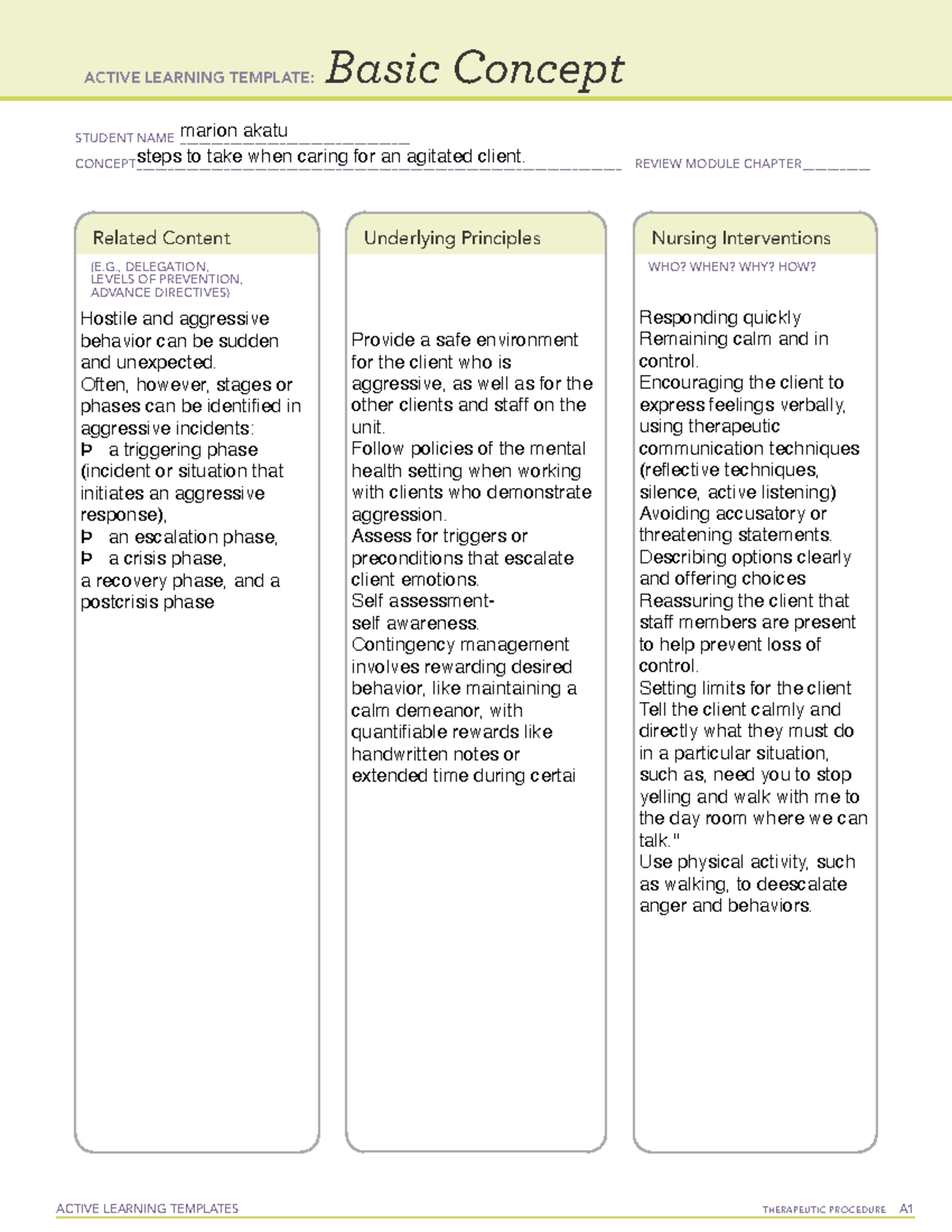 Active Learning Template: Basic Concepts and Nursing Interventions ...