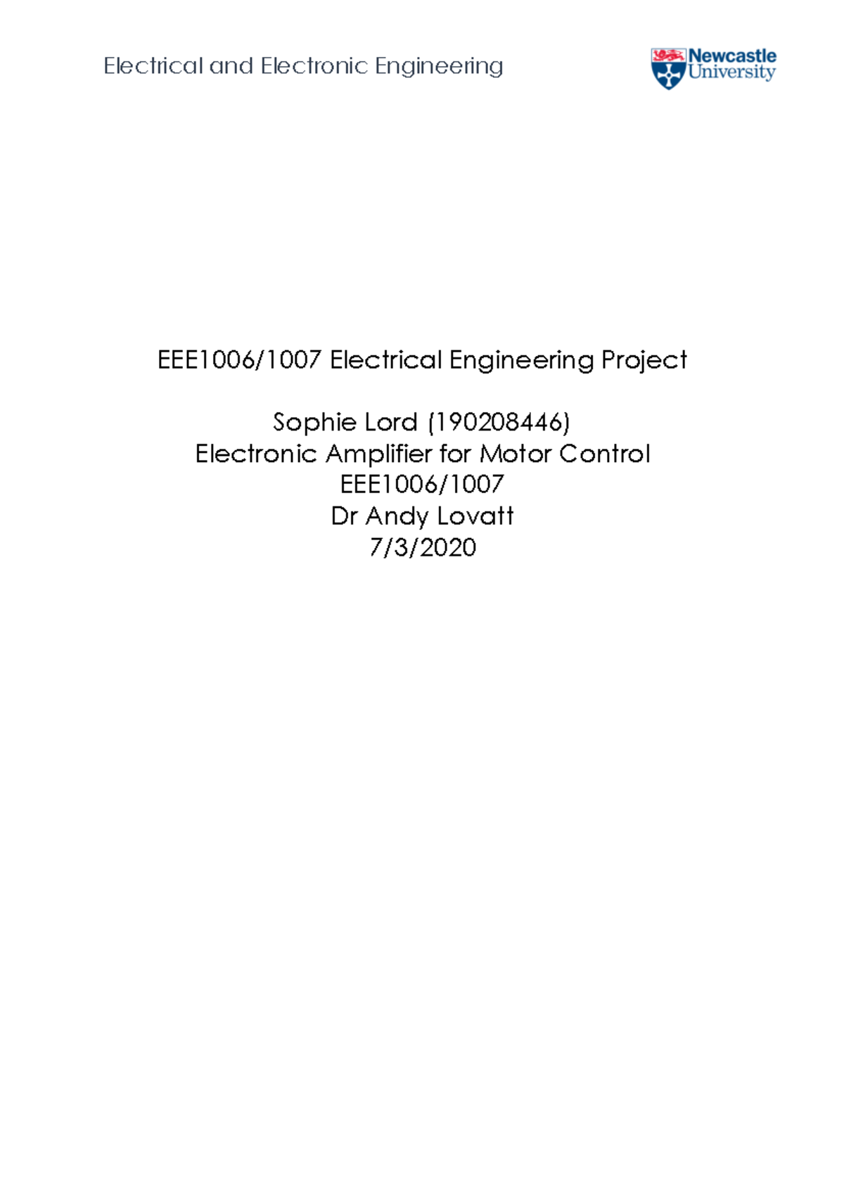 Electronics lab report final - EEE1006/1007 Electrical Engineering ...