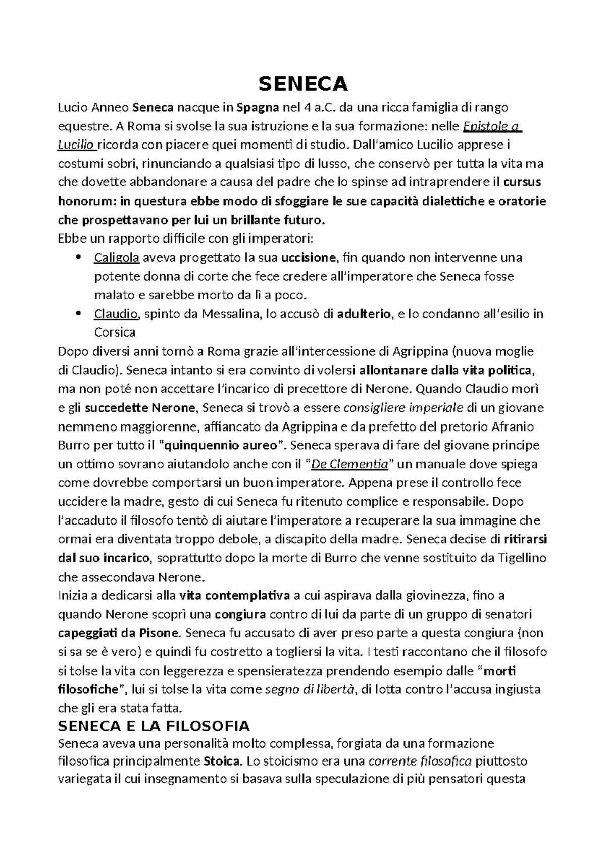 SENECA: Vita, Filosofia e Tragedie del Filosofo Stoico - Studocu