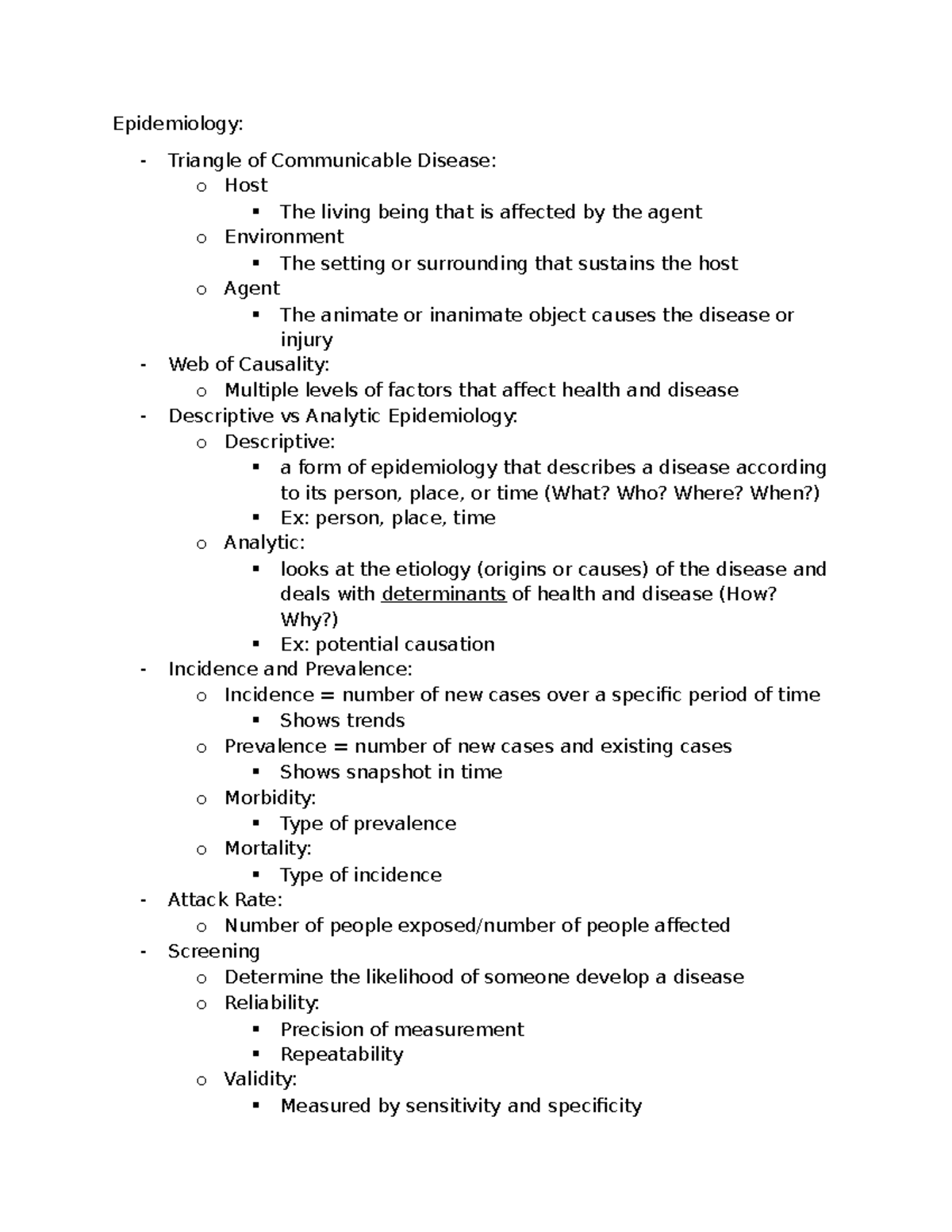 Epidemiology: Triangle of communicable disease and key concepts - Studocu
