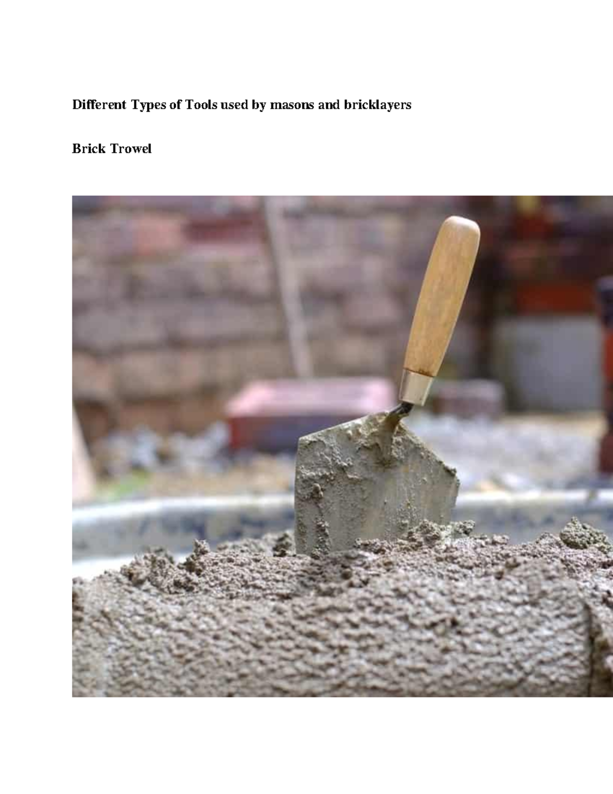 Different Types of Tools for Masons and Bricklayers: A Guide - Studocu