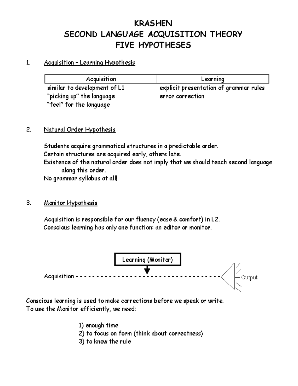 Krashen 5 Hypothesis - KRASHEN SECOND LANGUAGE ACQUISITION THEORY FIVE ...