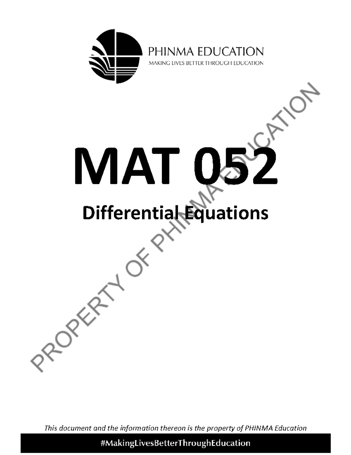 MAT 052 Lesson Notes: Introduction to Differential Equations - Studocu