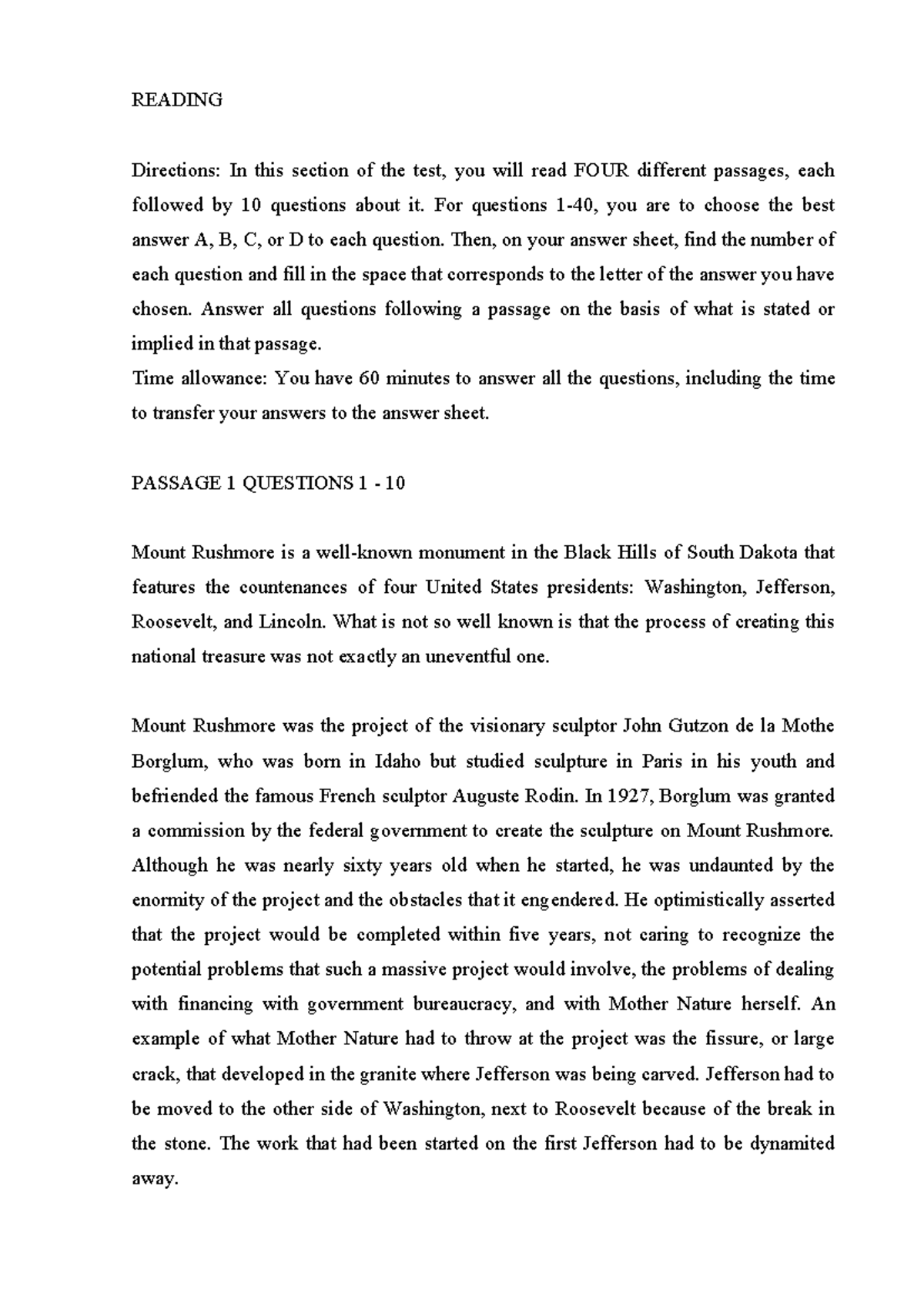 Reading Comprehension Practice: Passages & Questions - Studocu