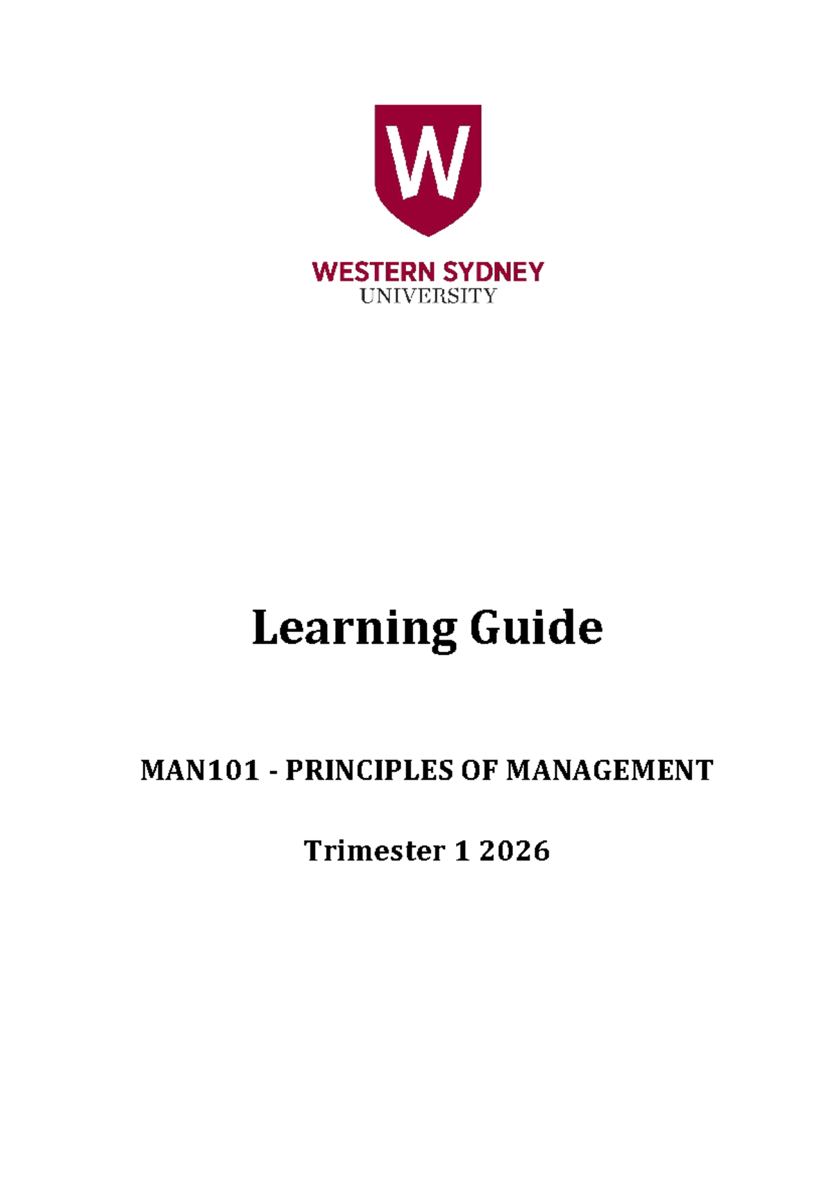 Principles of Management Learning Guide MAN101 Trimester 1 2026 - Studocu