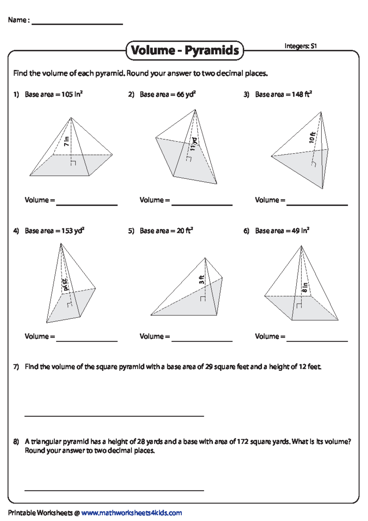 Volume Calculations for Pyramids: S1 Worksheets - Studocu