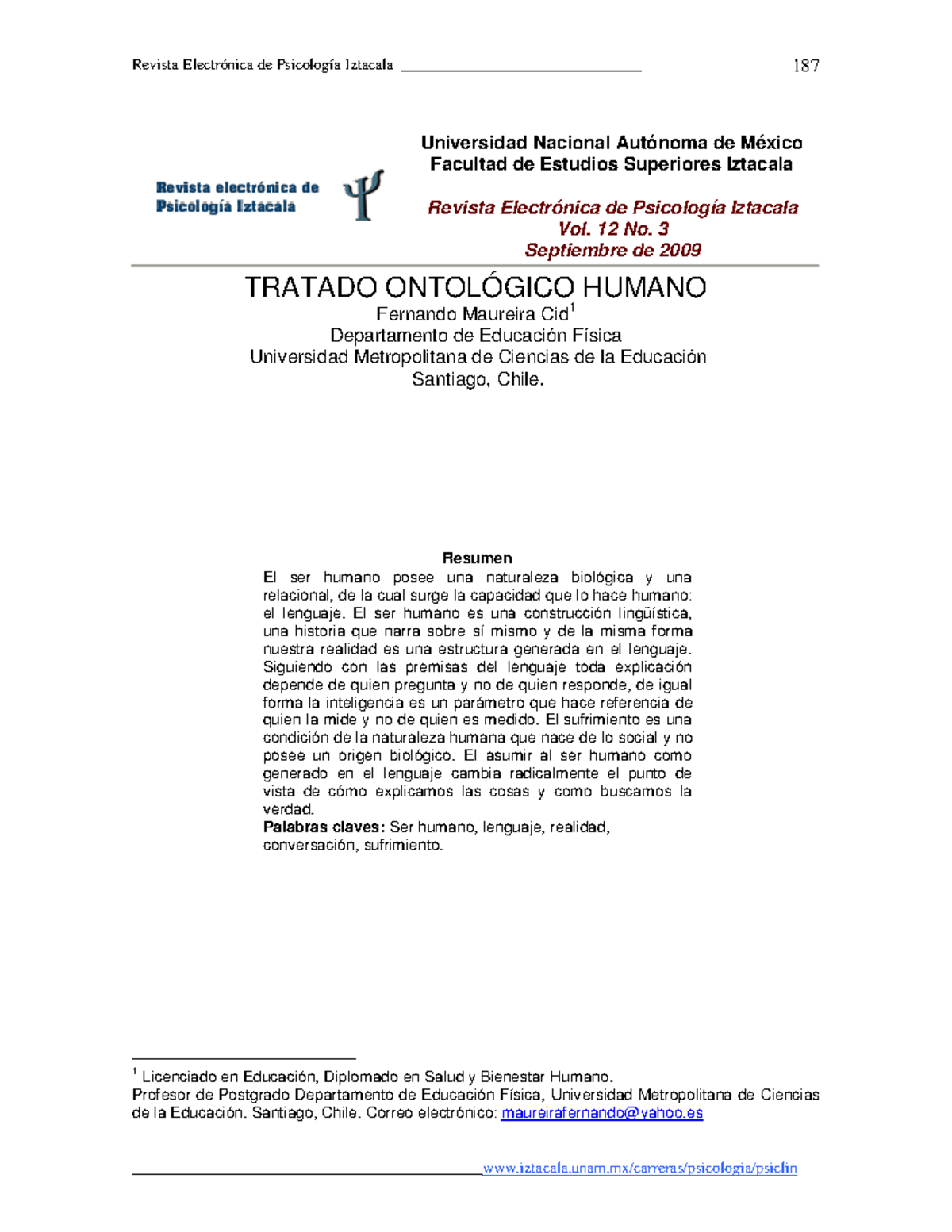 Tratado Ontológico Humano - Revista Electrónica de Psicología Iztacala ...