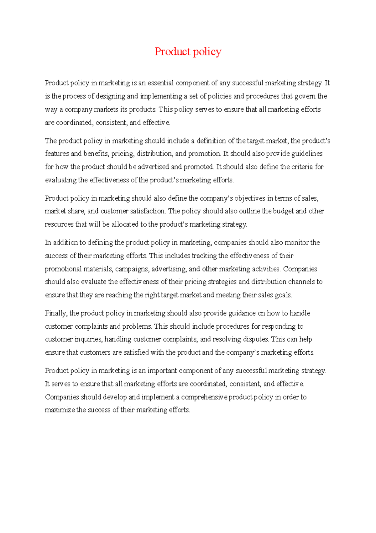Product policy - Product policy Product policy in marketing is an ...