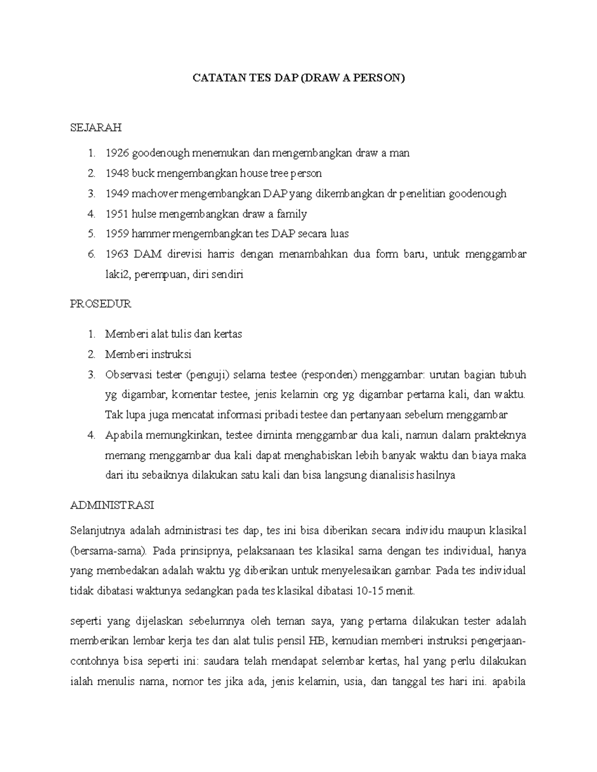 Catatan Tes DAP (Draw A Person): Sejarah, Prosedur, dan Interpretasi ...