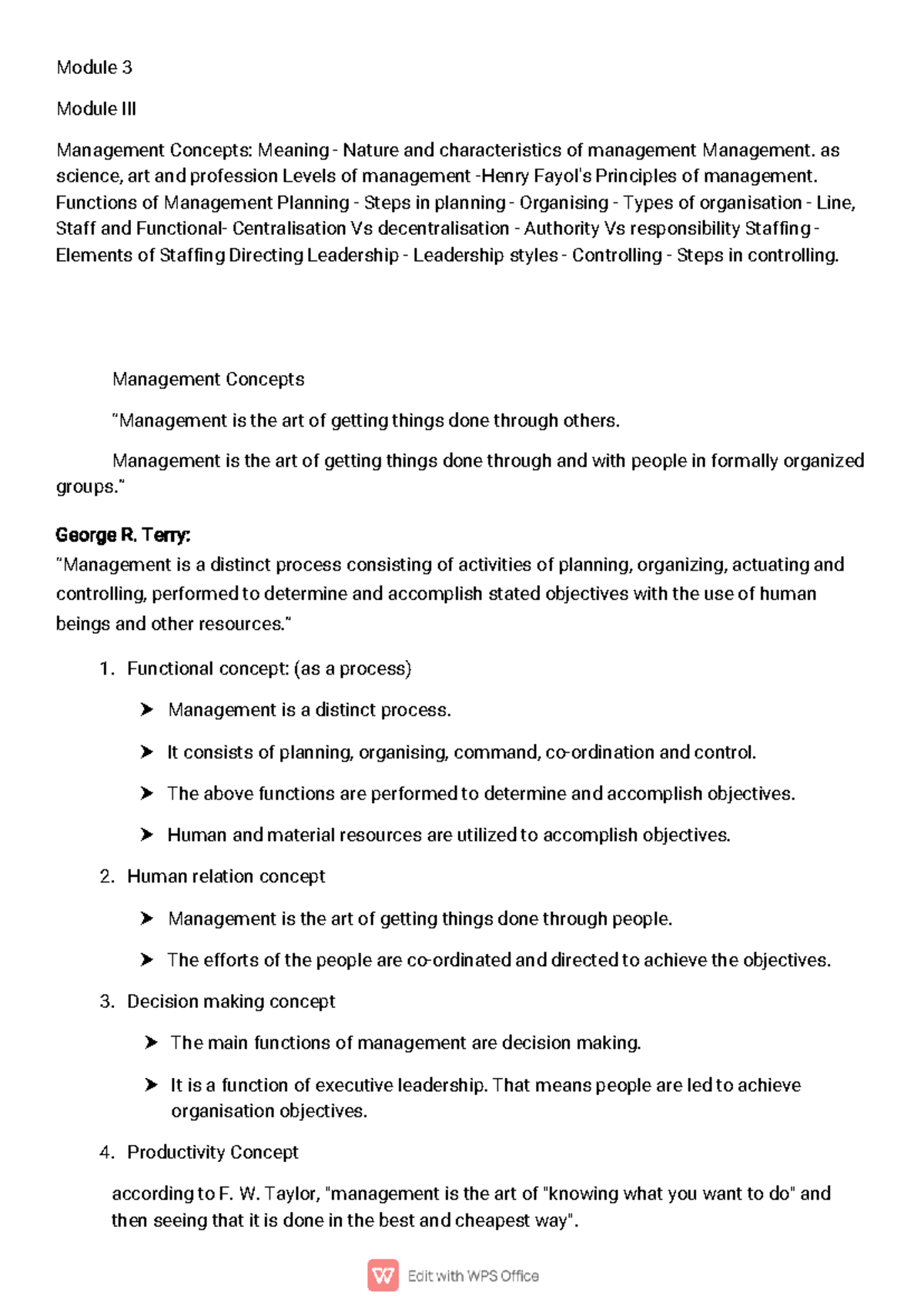 Module 3: Management Concepts and Principles Overview - Studocu