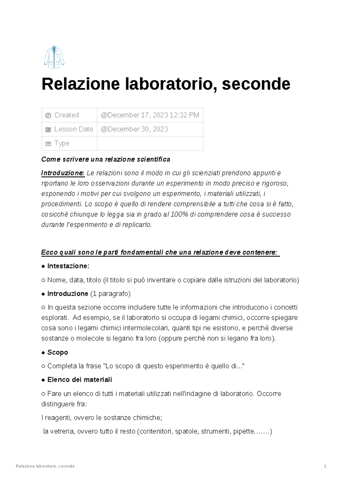 Relazione di laboratorio: Guida alla Scrittura - Seconde 1 - Studocu