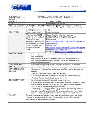 Maths literacy - Grade: 12 - Further Education and Training - Studocu