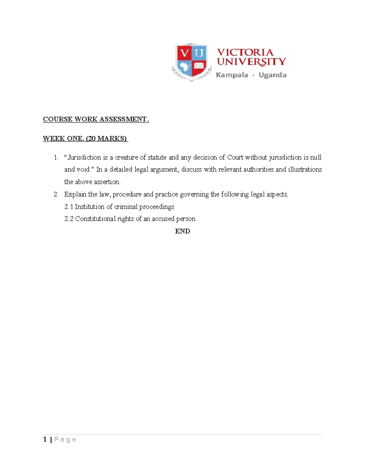 Question Paper (10) - Assignment - Bachelor of Law - COURSE WORK ...