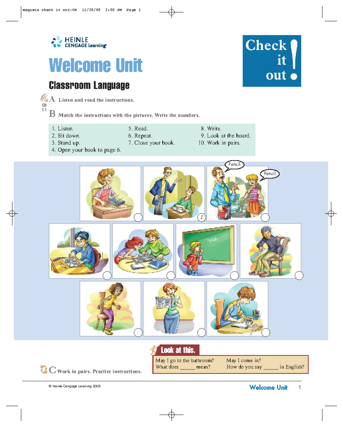 Welcome Unit - Classroom Language & Activities (Heinle Cengage) - Studocu