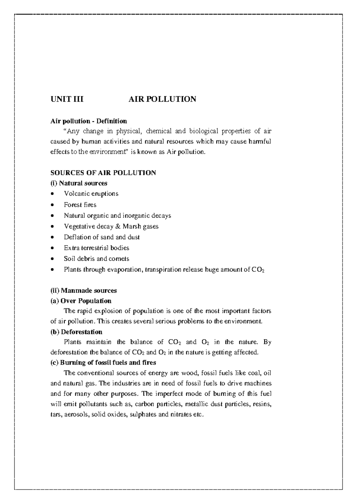 AIR POLLUTION SUMMARY - UNIT III AIR POLLUTION Air pollution ...