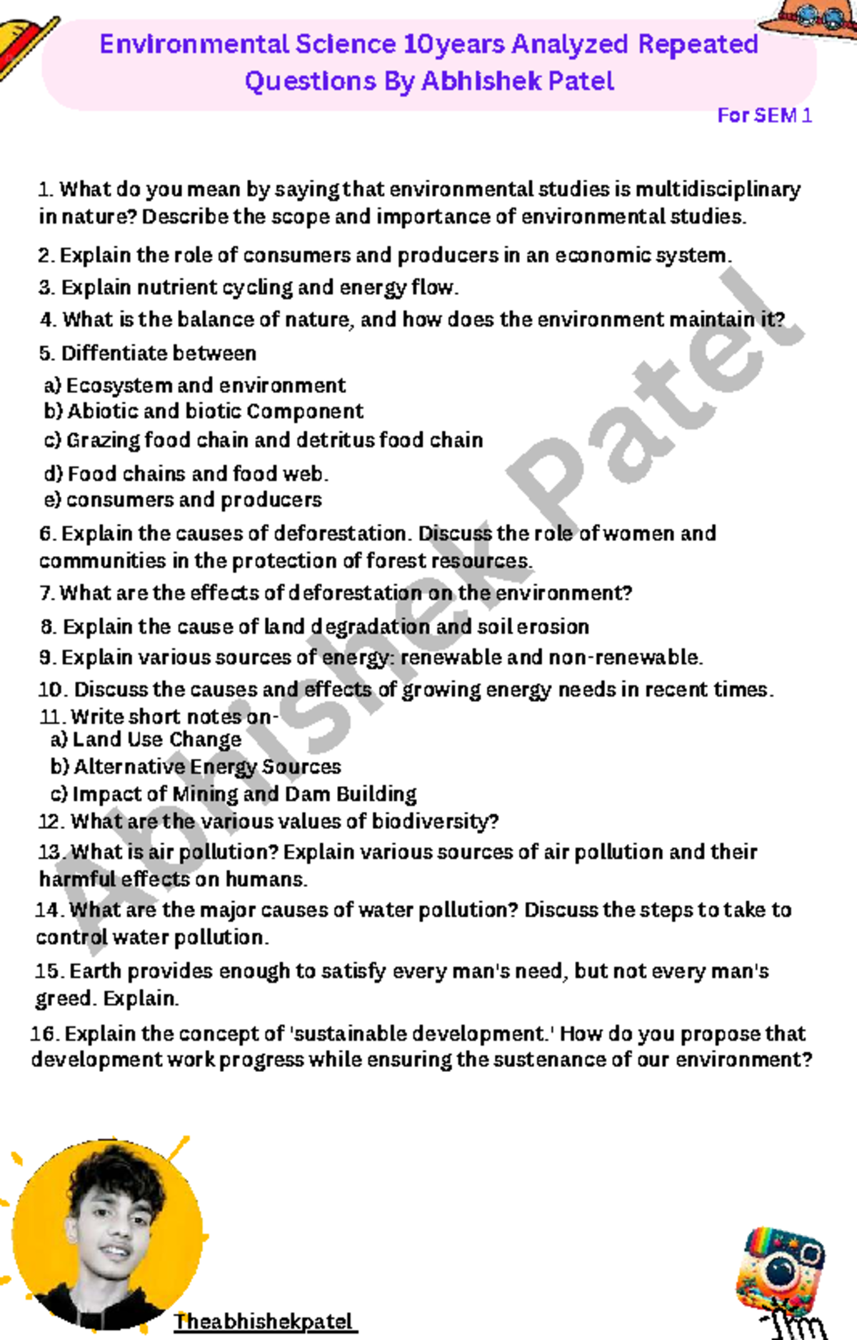 Environmental Science EVS SEM 1: Top 10 Years Repeated PYQs by Abhishek ...