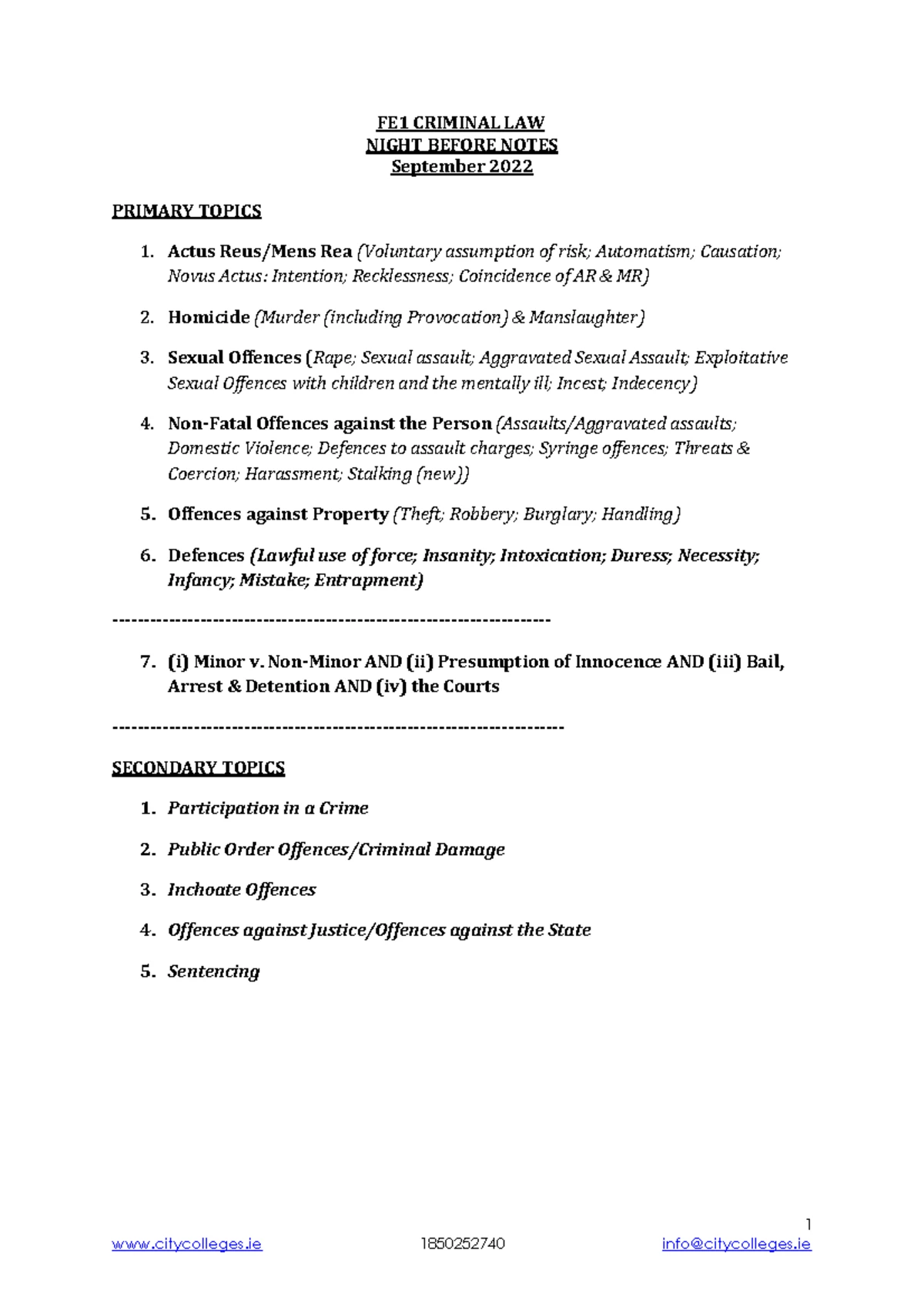Fe1syllabus - Outline for FE1 topics - LAW SOCIETY OF IRELAND FINAL ...
