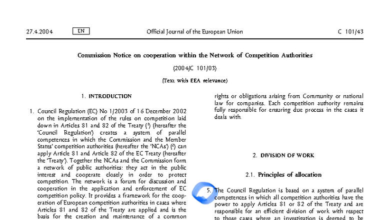 Commission Notice on Cooperation in the European Competition Network ...