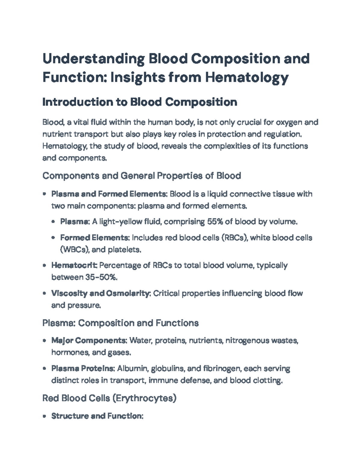 Understanding Blood Composition and Function: A Hematology Overview ...