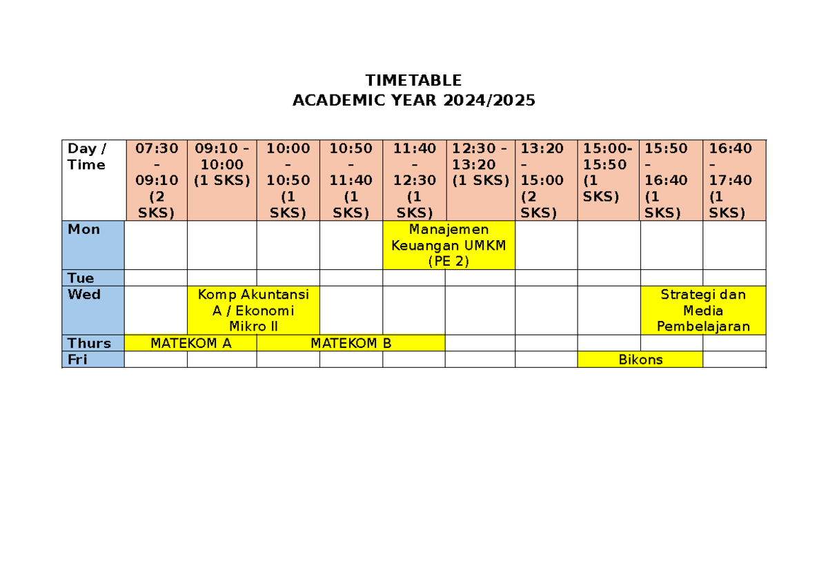 Timetable 2024 - nothing - TIMETABLE ACADEMIC YEAR 2024/ Day / Time 07 ...