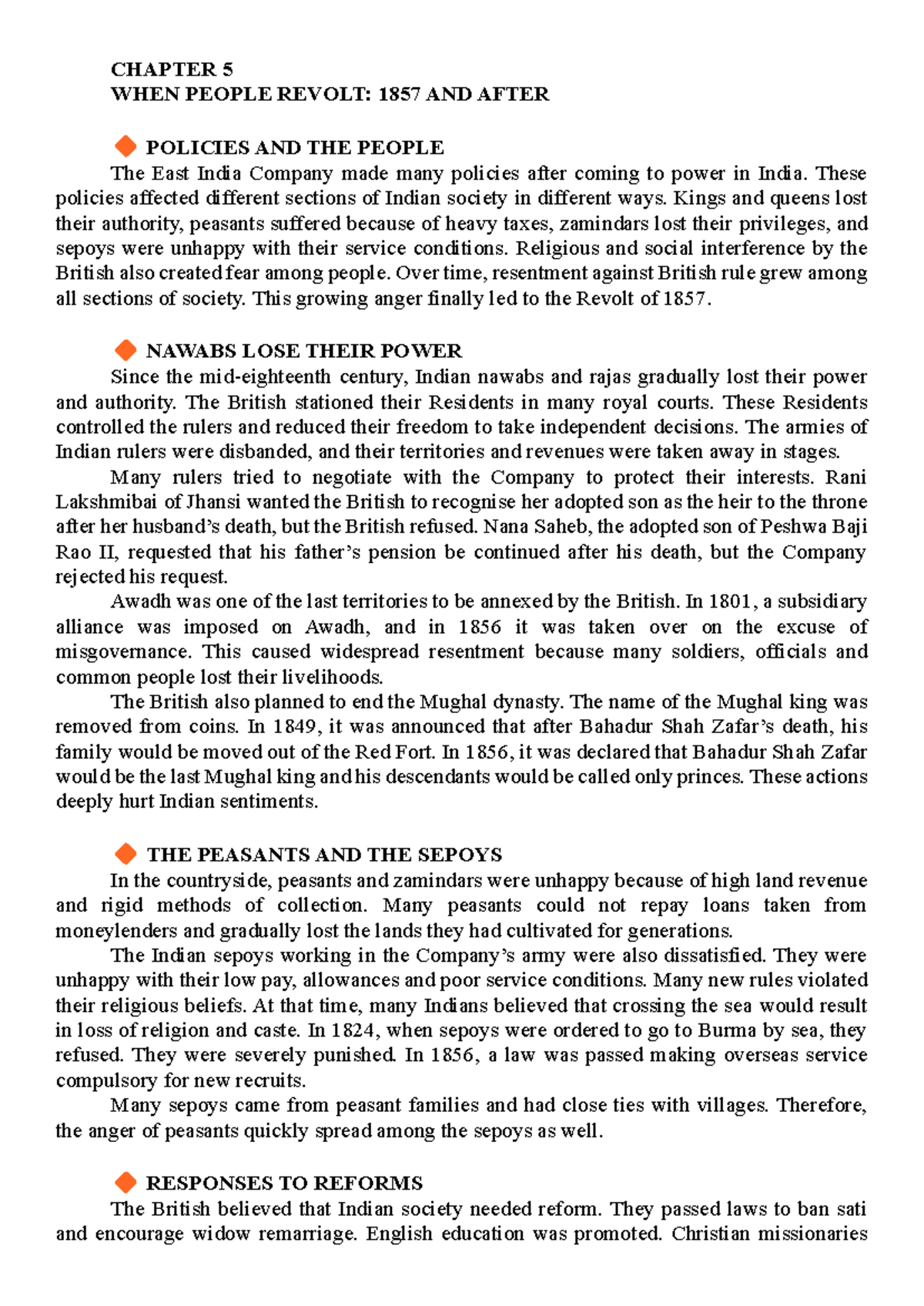 CHAPTER 5: WHEN PEOPLE REVOLT - 1857 AND AFTER POLICIES AND THE PEOPLE ...