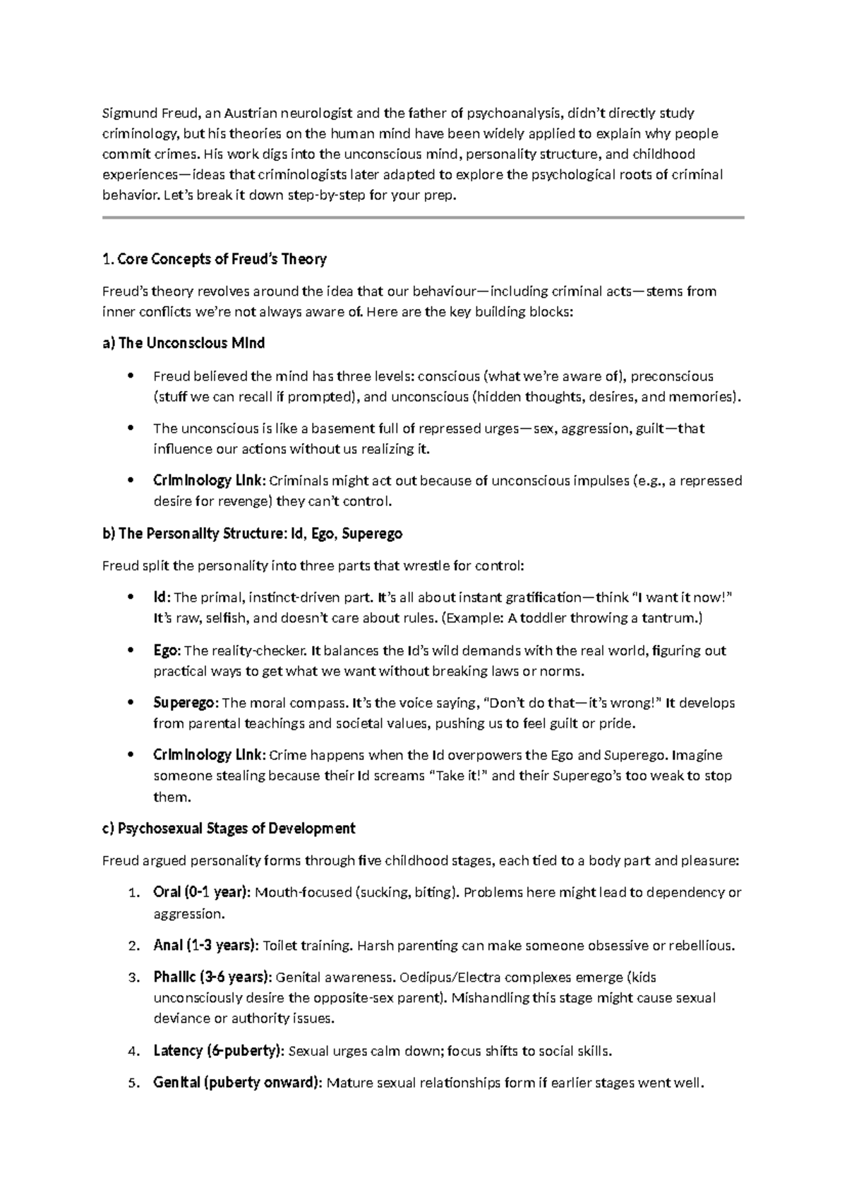 Sigmund Freud's theories on criminology and the human mind - Studocu