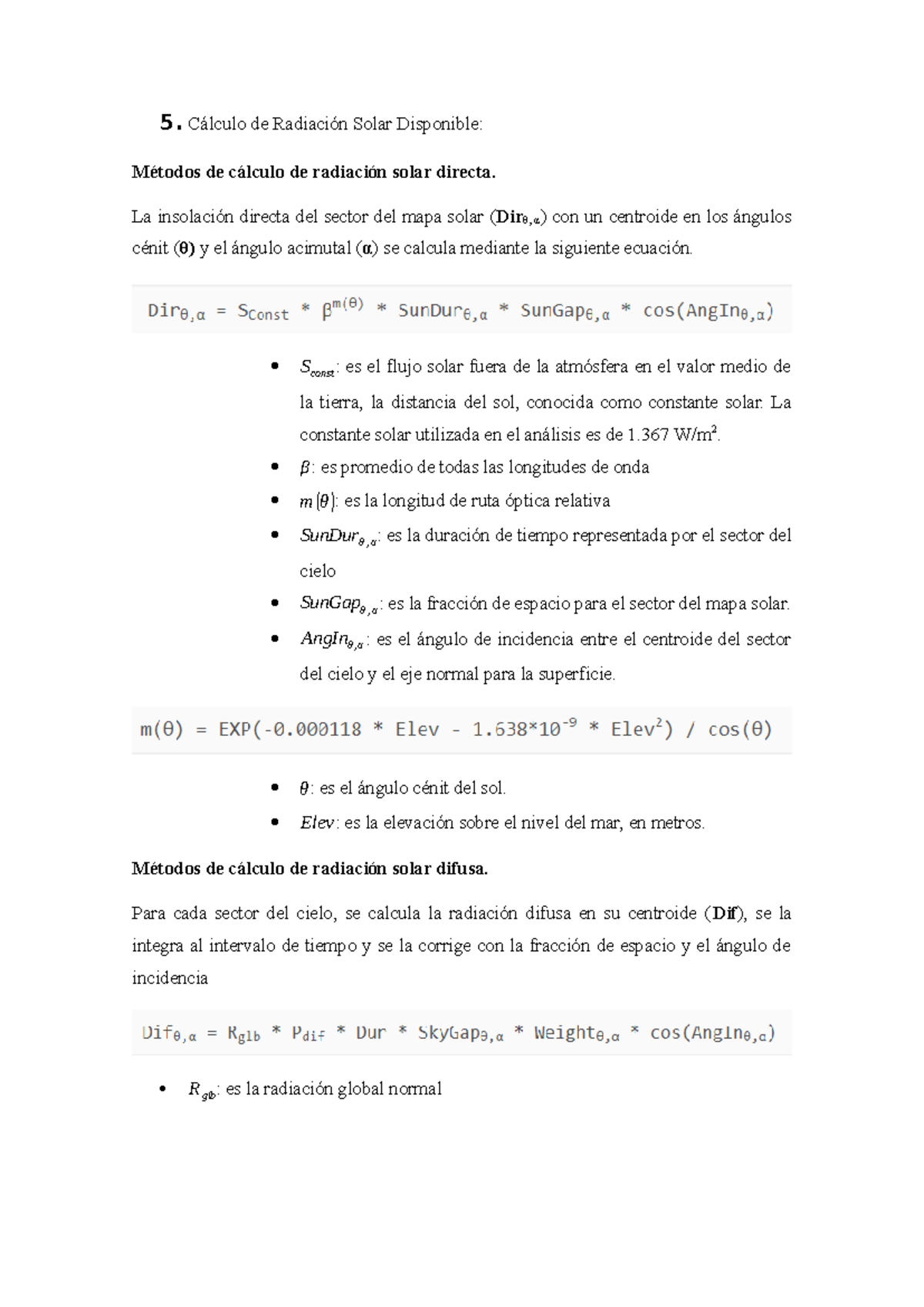 Cálculo de Radiación Solar: Métodos y Formulas Esenciales - Studocu