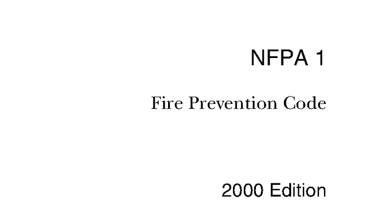 NFPA 1 Fire Prevention Code - 2000 Edition Overview and Guidelines ...