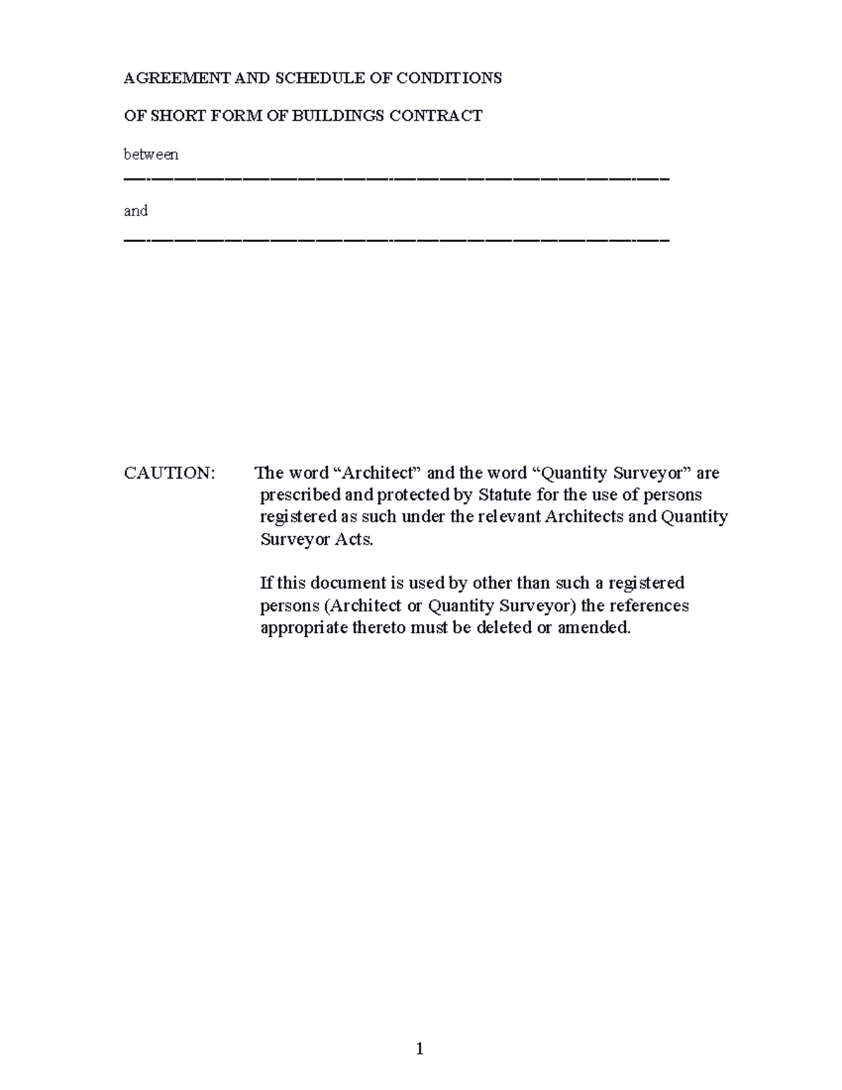 Short Form Building Contract Agreement & Schedule of Conditions - Studocu