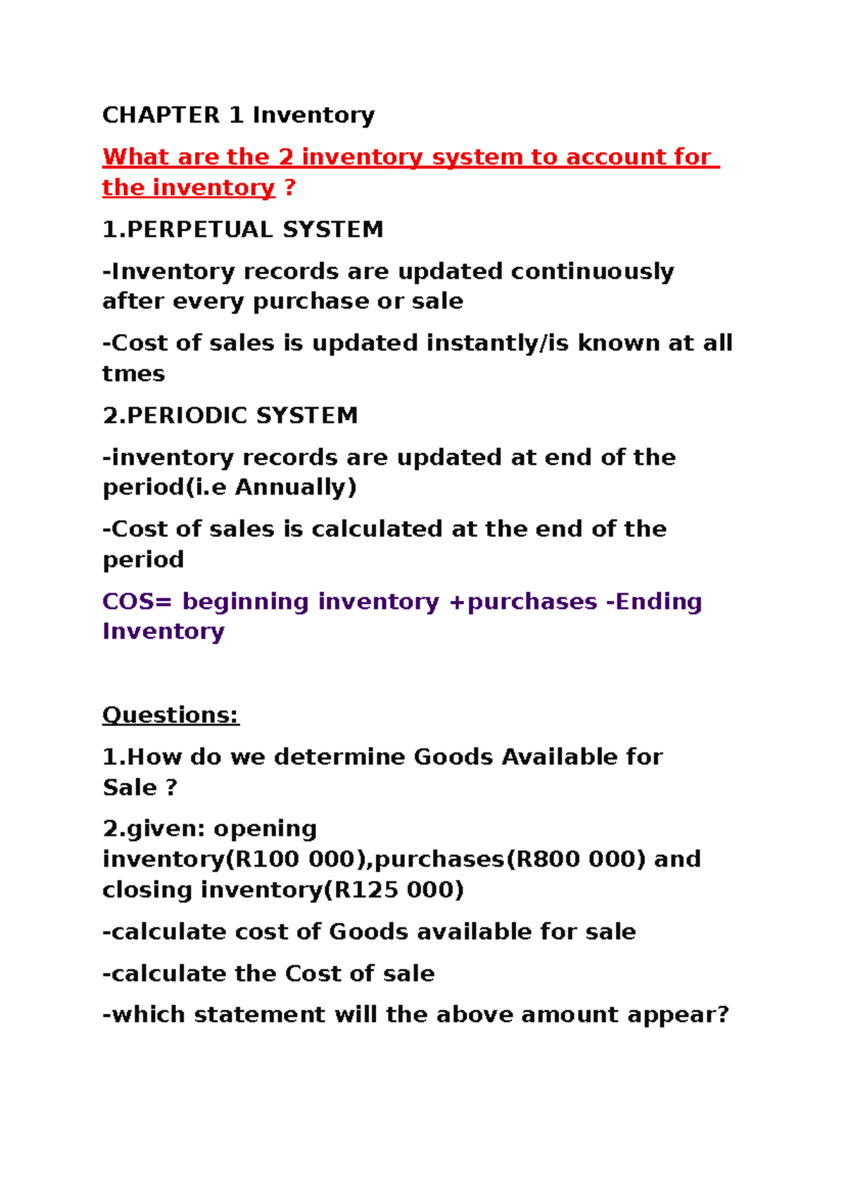 Chapter 1: Inventory Systems and Ownership Concepts - Studocu