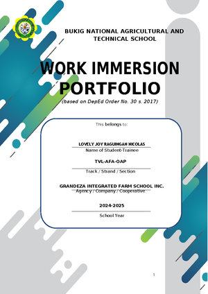 Title PAGE - Work Immersion Portfolio - Republic of the Philippines ...